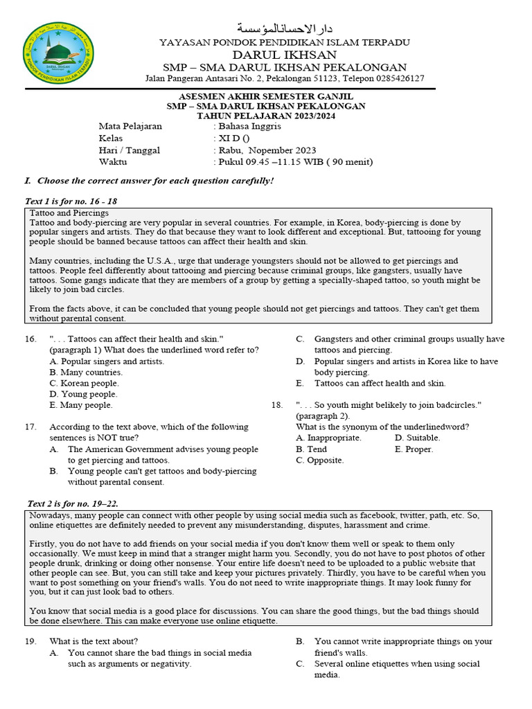 Ilmuguru - Org - Soal PAS Bhs Inggris Kls 11 D | PDF | Chocolate | Cocoa Bean