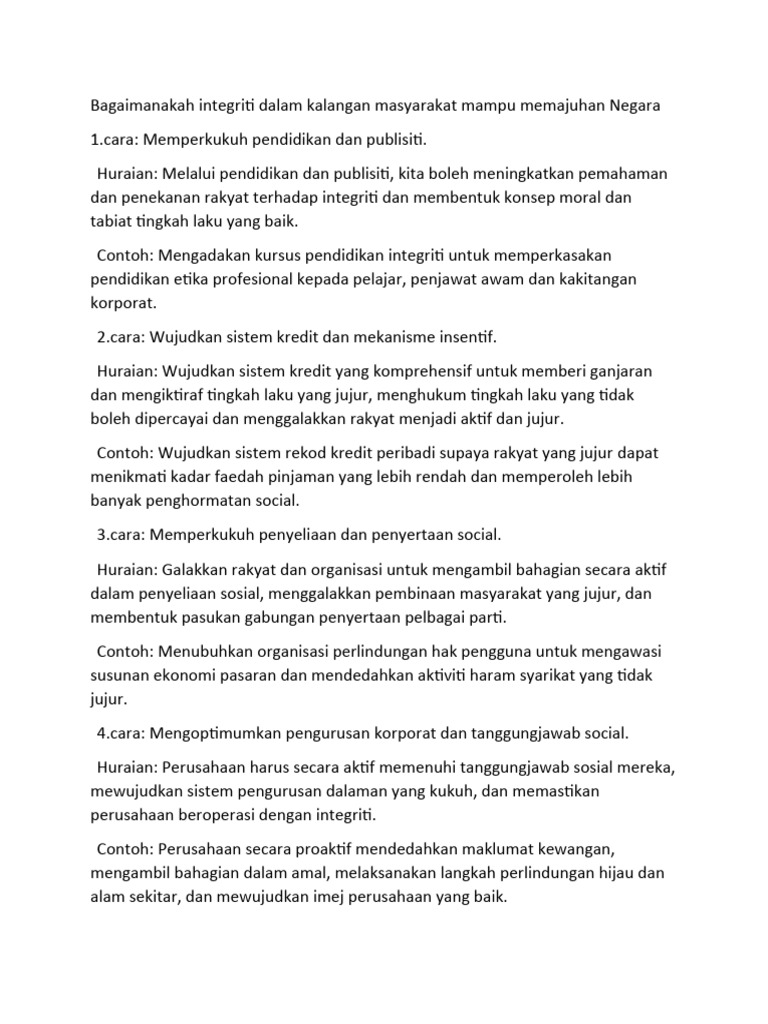 Bagaimanakah Integriti Dalam Kalangan Masyarakat Mampu Memajuhan Negara ...