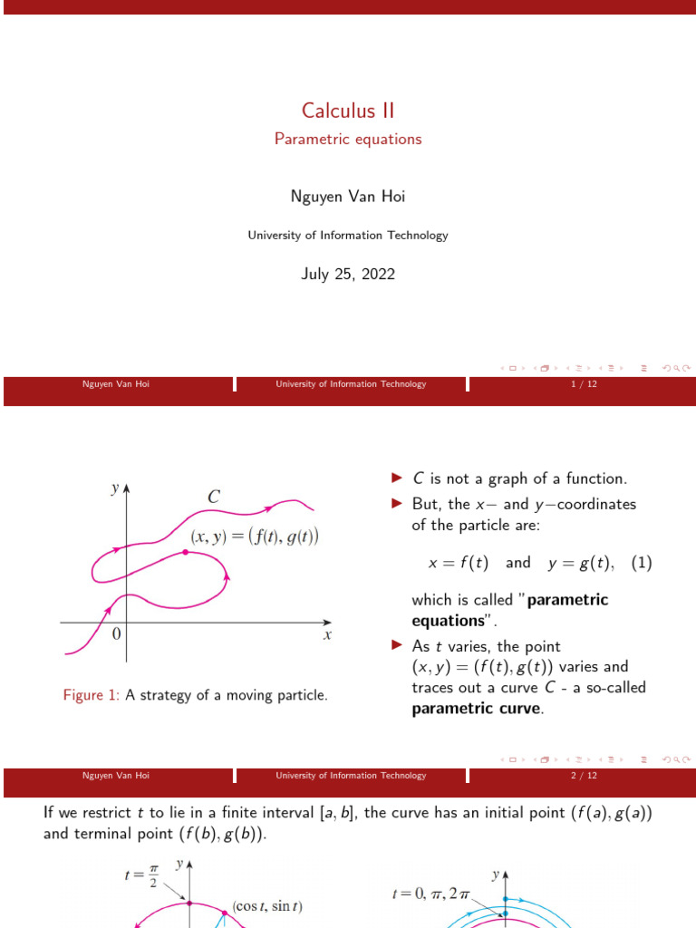 CalculusIi Parameter Equations | PDF | Curve | Tangent