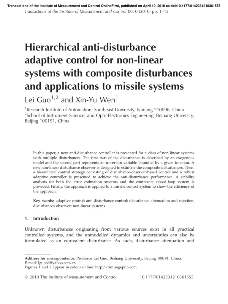 Hierarchical Anti-Disturbance Adaptive Control For Non-Linear Systems With Composite ...