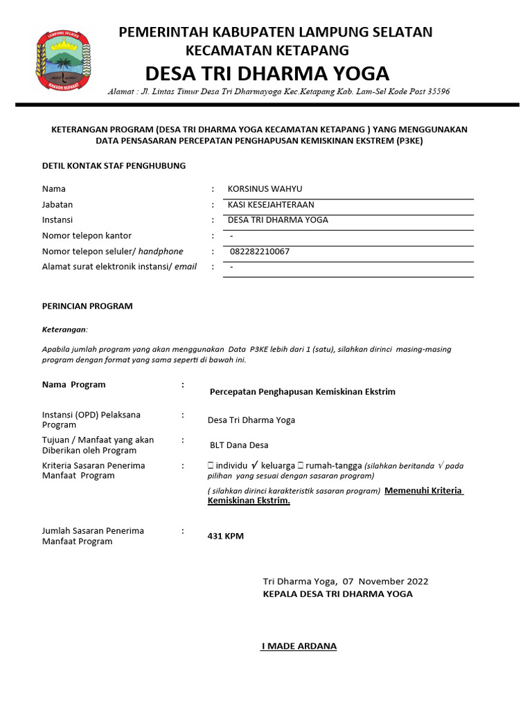 Contoh - Format Program Yang Menggunakan P3KE | PDF