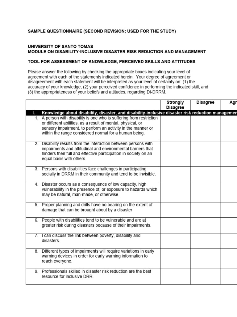 PT Sample-Questionnaire | PDF | Disability | Disaster Risk Reduction