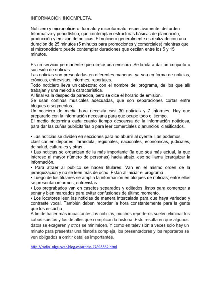 Información Incompleta | PDF | Medios de comunicación en masa