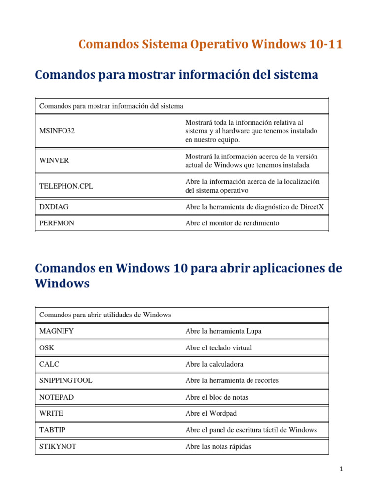 Comandos Sistema Operativo Windows 10-11 | PDF | Microsoft Windows | Windows 10