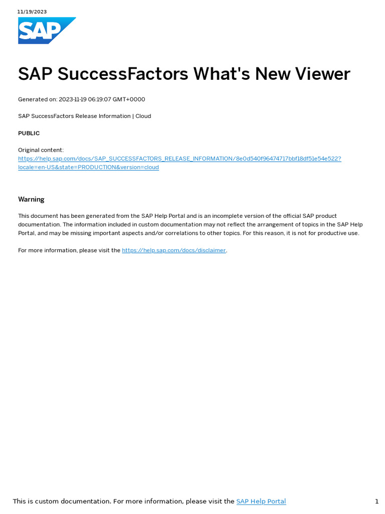 Sap Successfactors What'S New Viewer: Warning | PDF | Documentation ...