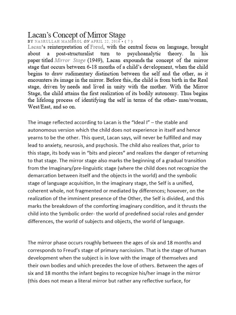 Mirror Stage | PDF | Jacques Lacan | Psychology