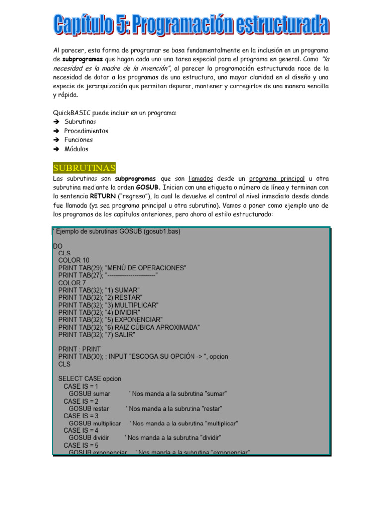 Capítulo 5 - Programación Estructurada | PDF | Básico | Variable (Matemáticas)