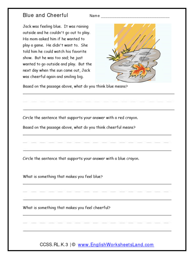 English Comprehension Worksheet 2 | PDF