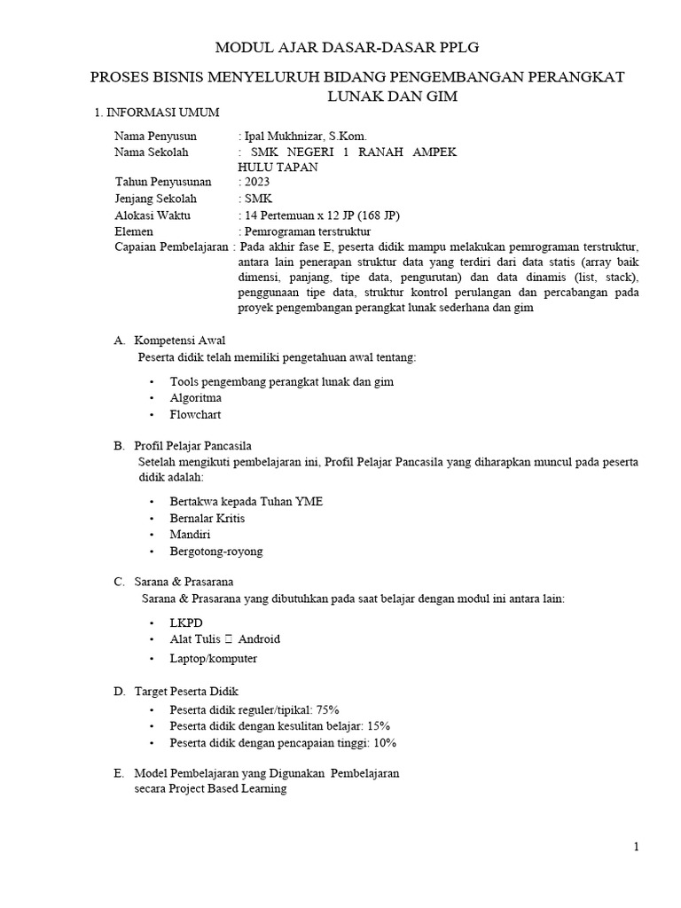 MODUL AJAR DASAR - Pemrograman Terstruktur | PDF