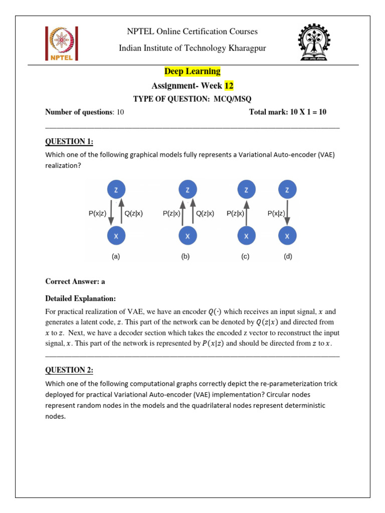 NPTEL Deep Learning Week 12 Assignment | PDF | Applied Mathematics | Statistics