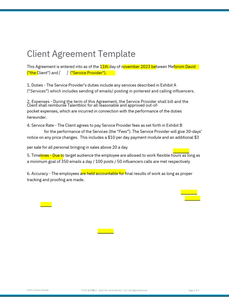 UTB Client Agreement Contract Template-1.PDF 2 | PDF | Fee | Indemnity