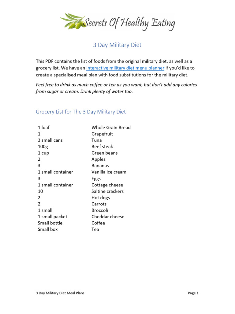 3 Day Military Diet Original | PDF | Meal | Lunch