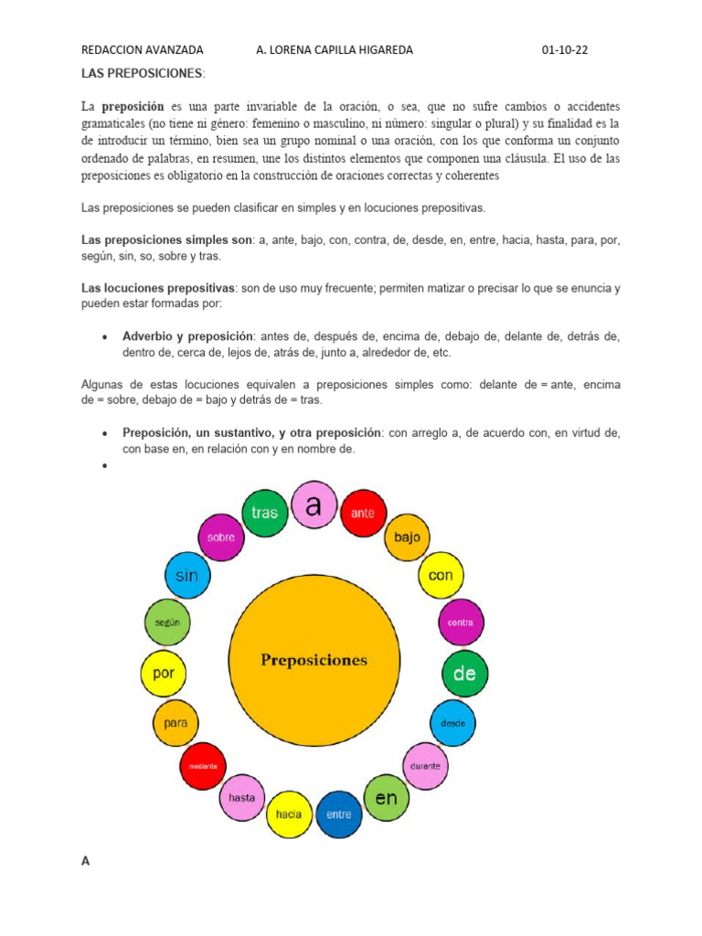 Las Preposiciones Redaccion Avanzada | PDF | Preposición y Postposición | Morfología Lingüística
