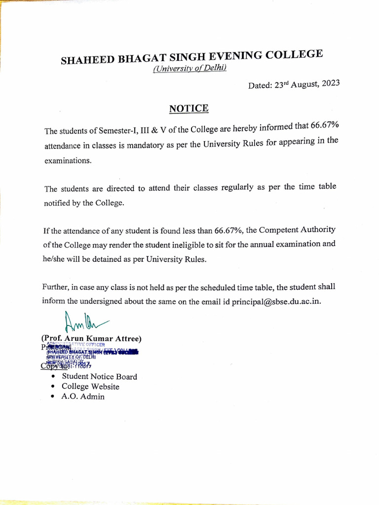 Attendance Requirement Notice for Students | PDF