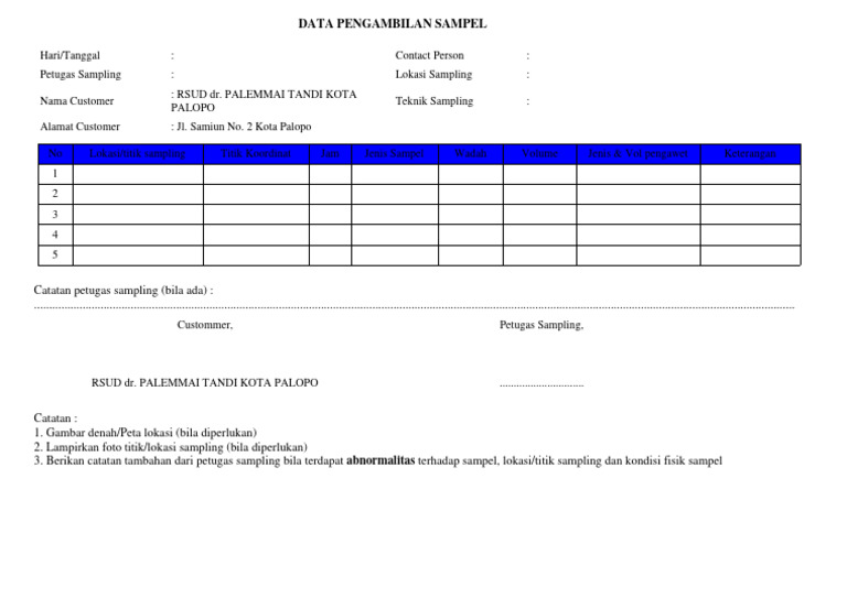 Form Pengambilan Sampel | PDF