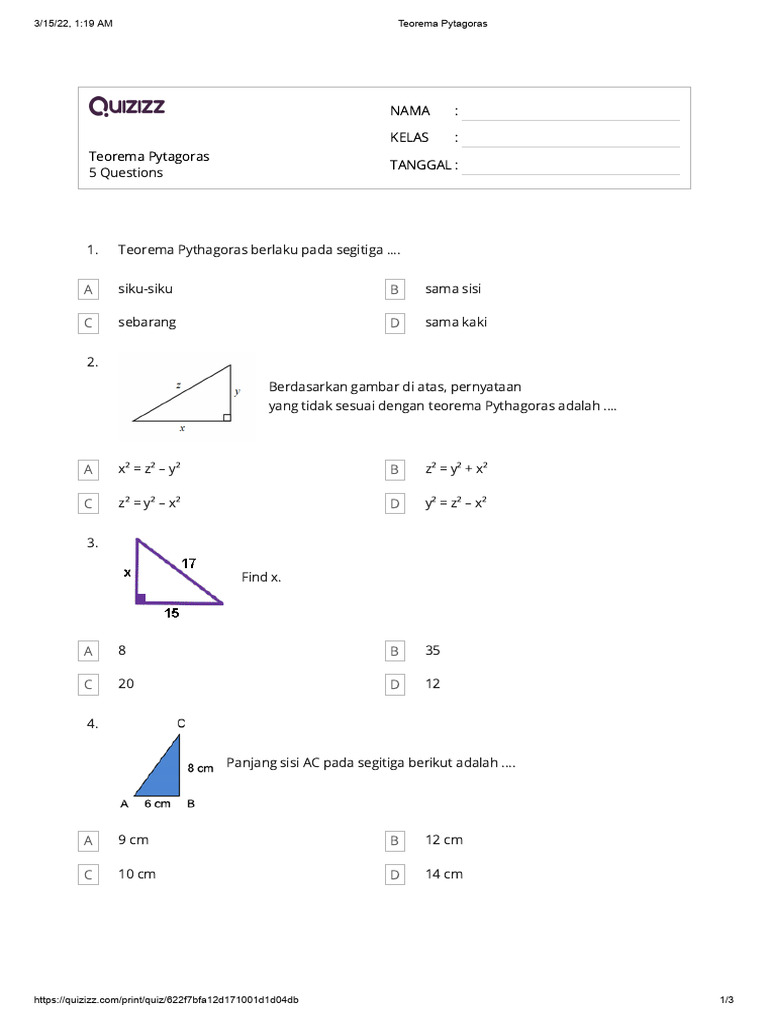 Tugas 3 Soal Pdf Teorema Pytagoras Pdf