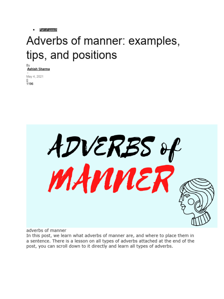 Adverbs of Manner | PDF | Adverb | Verb