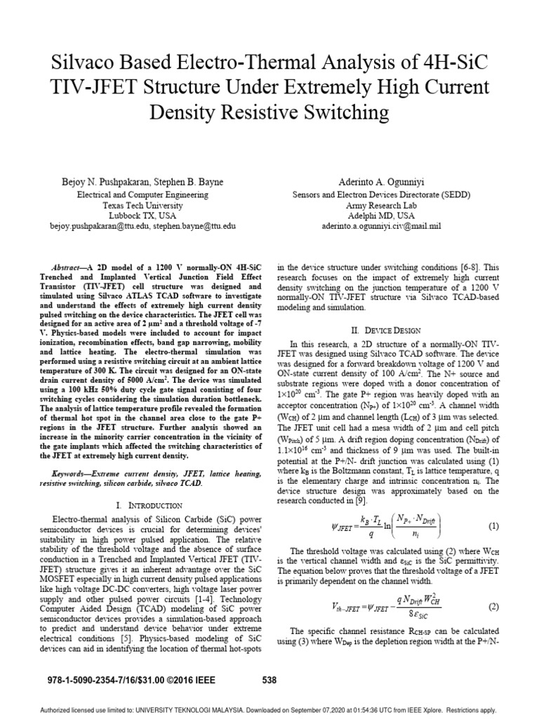 Silvaco-Based Electro-Thermal Analysis of 4H-SiC TIV-JFET | PDF | Field Effect Transistor | Mosfet