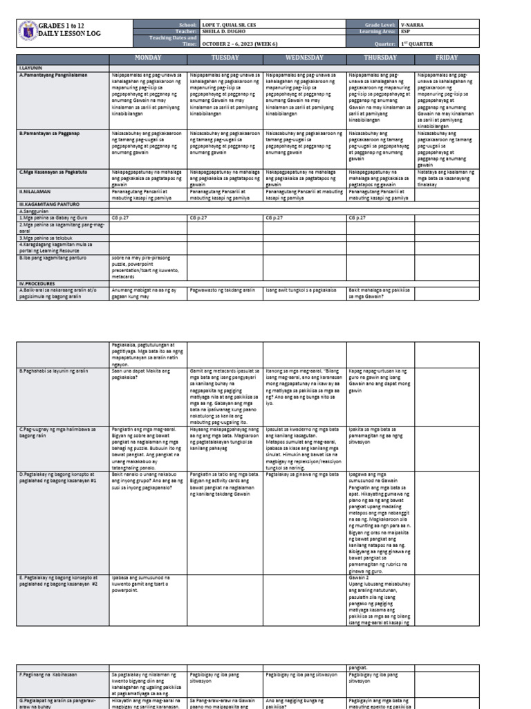 DLL - Esp 5 - Q1 - W6 | PDF
