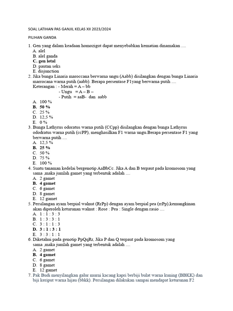 Soal Latihan Pas Ganjil Kelas Xii 2023 | PDF | Sains & Matematika