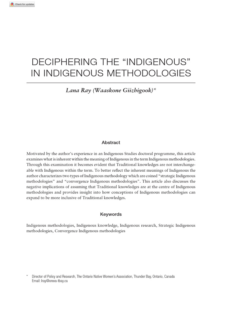 Ray 2012 Deciphering The Indigenous in Indigenous Methodologies ...