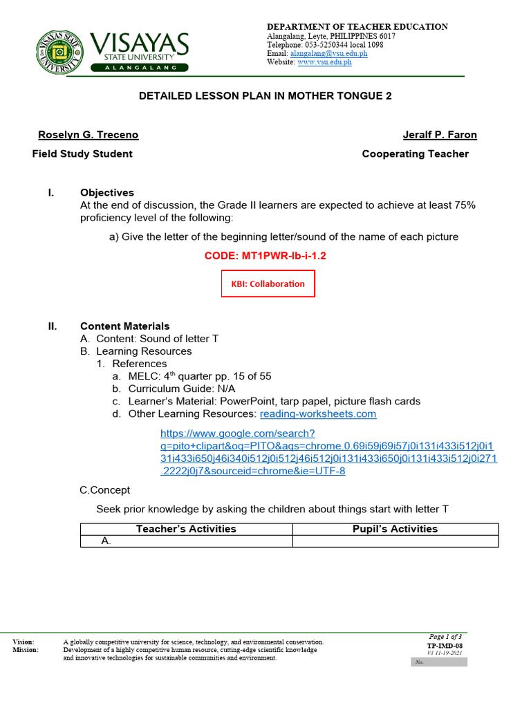 LESSON PLAN IN MTB-09-19-23-GINALYN | PDF | Lesson Plan | Science