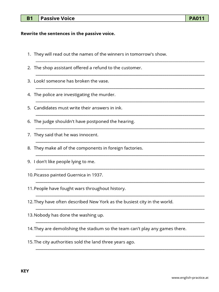 B1 Passive Voice Exercises Worksheet | PDF | Linguistics