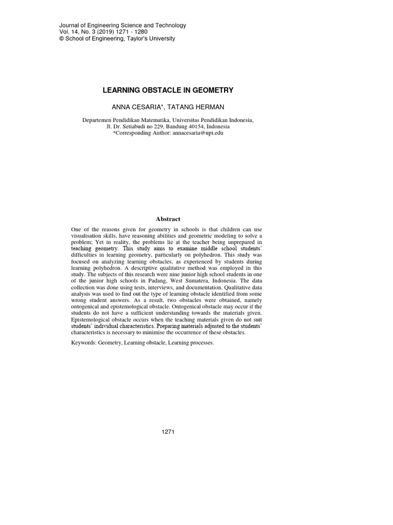 Learning Obstacle in Geometry | PDF | Learning | Knowledge