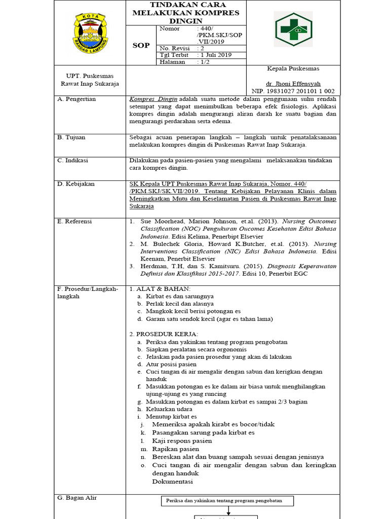 Sop Tindakan Cara Melakukan Kompres Dingin | PDF