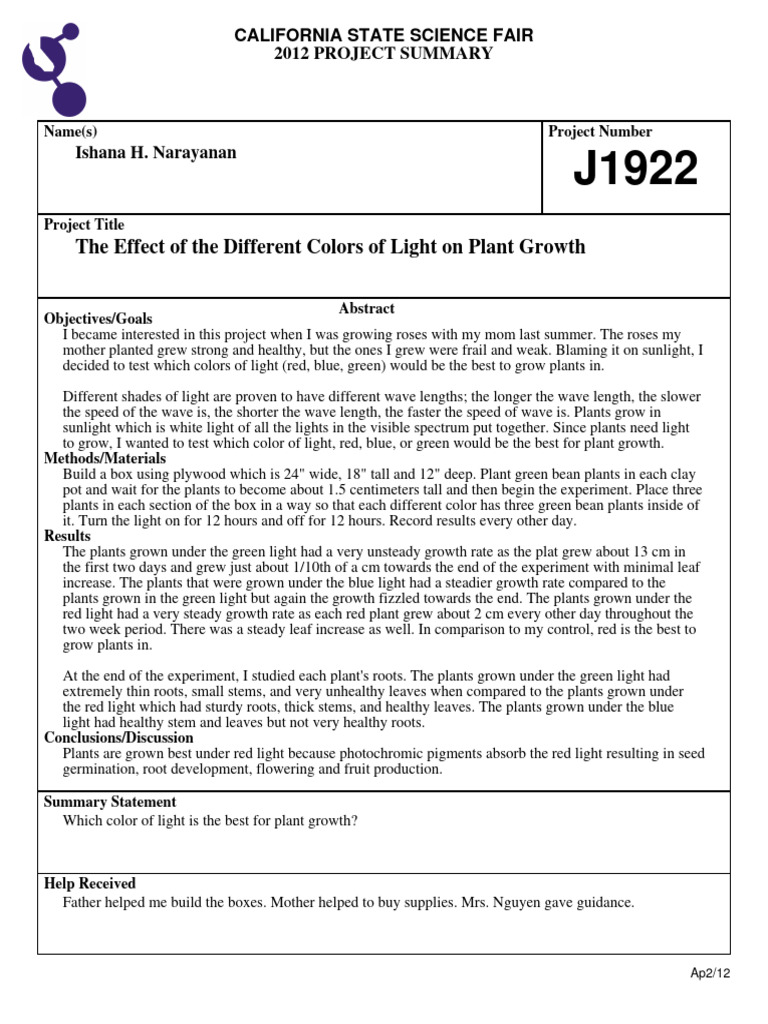 The Effect of The Different Colors of Light On Plant Growth: 2012 ...