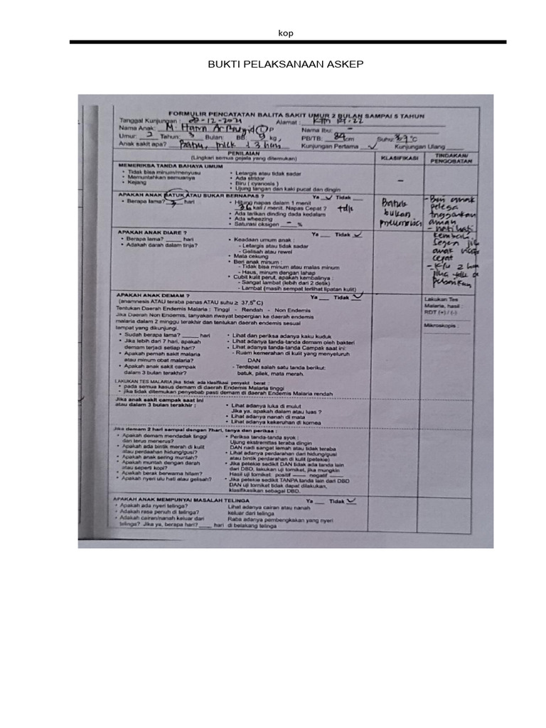 3.2.1.3 Contoh Bukti Pencatatan Askep | PDF