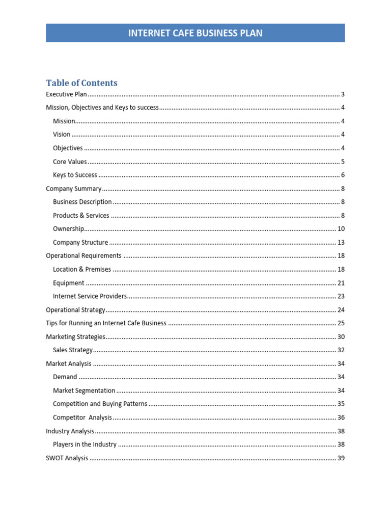 Internet Cafe Business Plan Overview | PDF | Business Plan | Risk