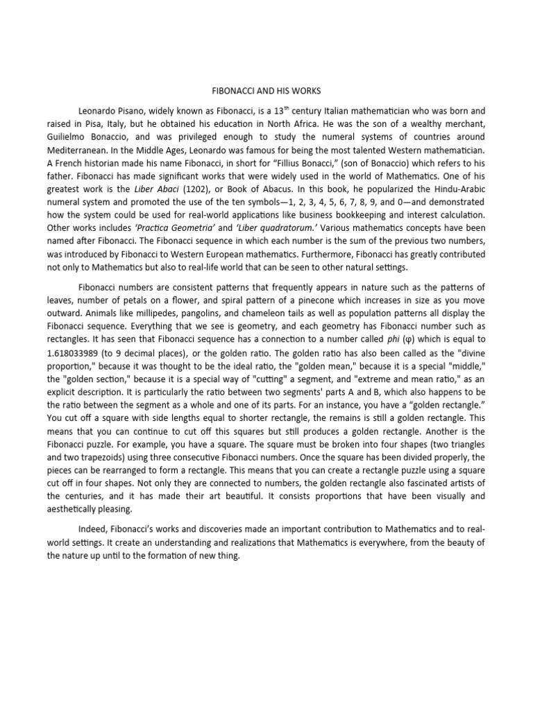 Fibonacci Sequence Pdf Euclidean Geometry Mathematical Objects