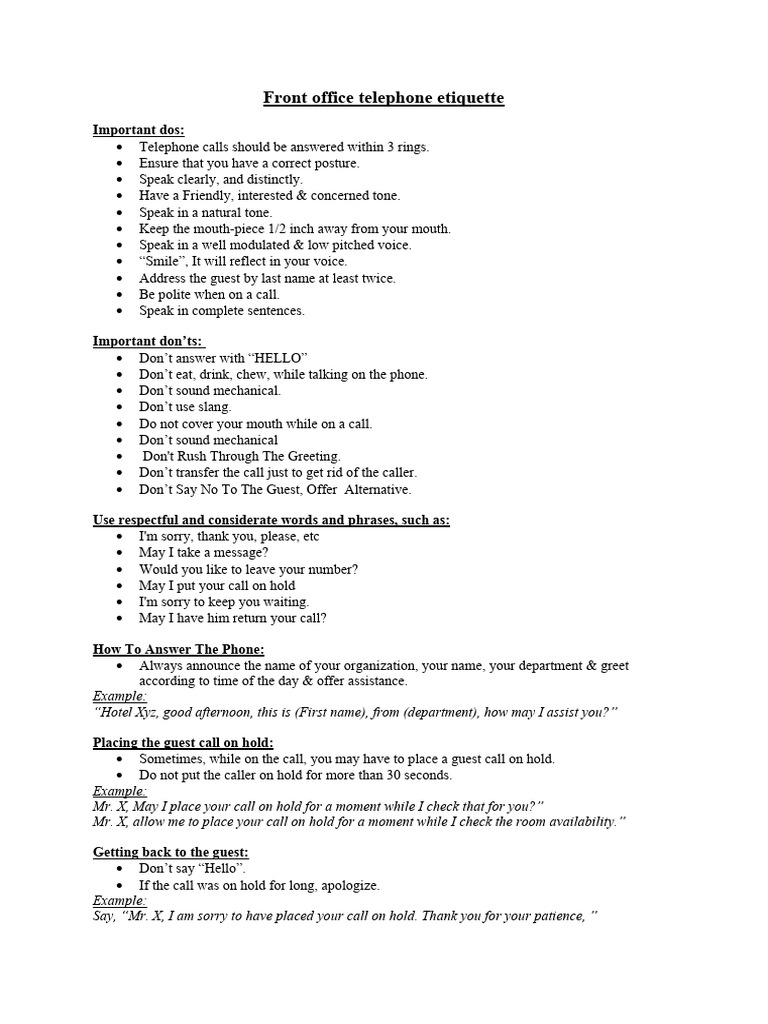 Front Office Telephone Etiquette | PDF | Human Communication