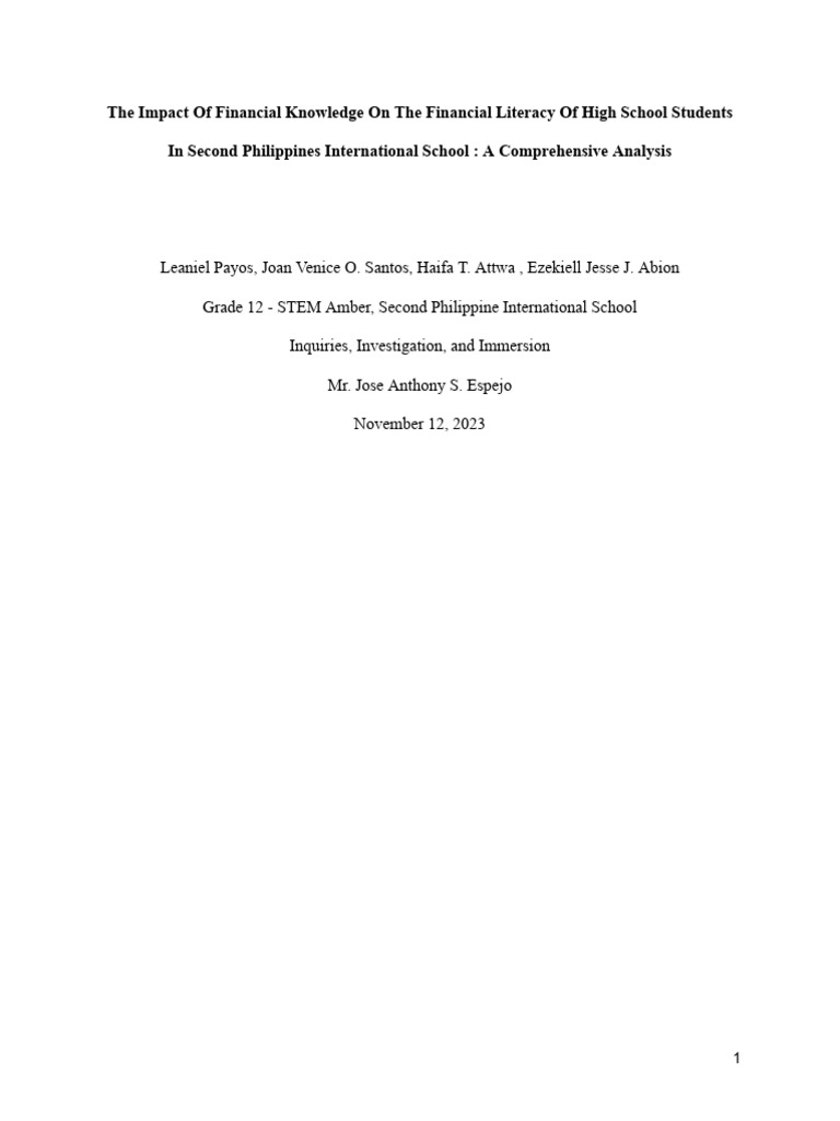 Financial Literacy Impact on Students | PDF | Sampling (Statistics ...