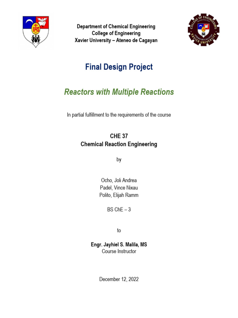GROUP 4 - Final Design Project | PDF | Chemical Reactor | Chemical Reactions