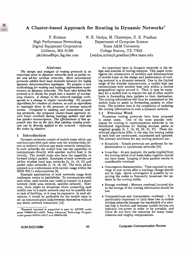 A Cluster-Based Approach For Routing in Dynamic Networks | PDF | Routing | Computer Network