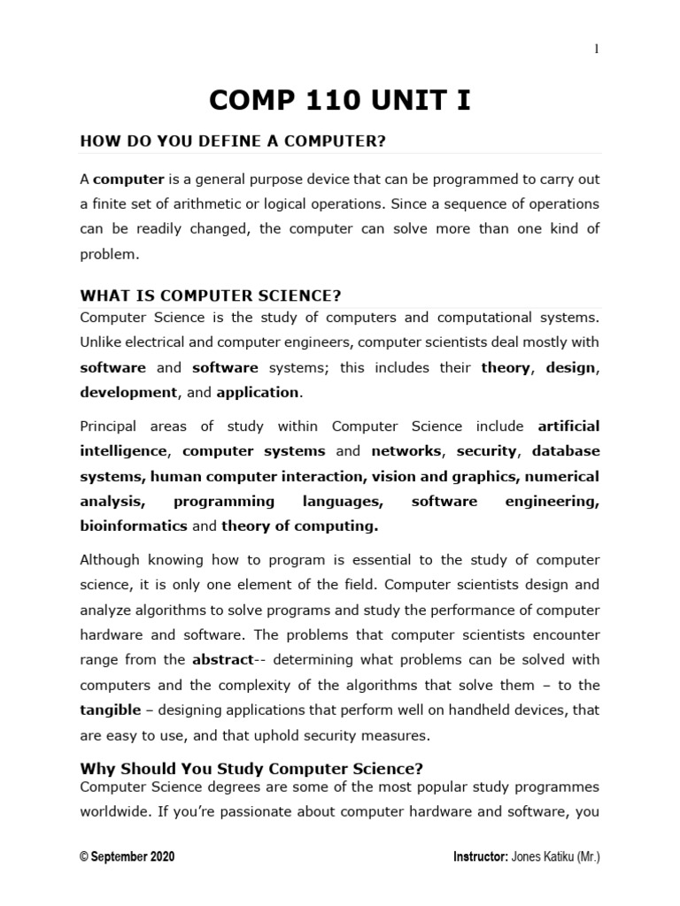 COMP 110 INTRODUCTION | PDF | Central Processing Unit | Computer Architecture