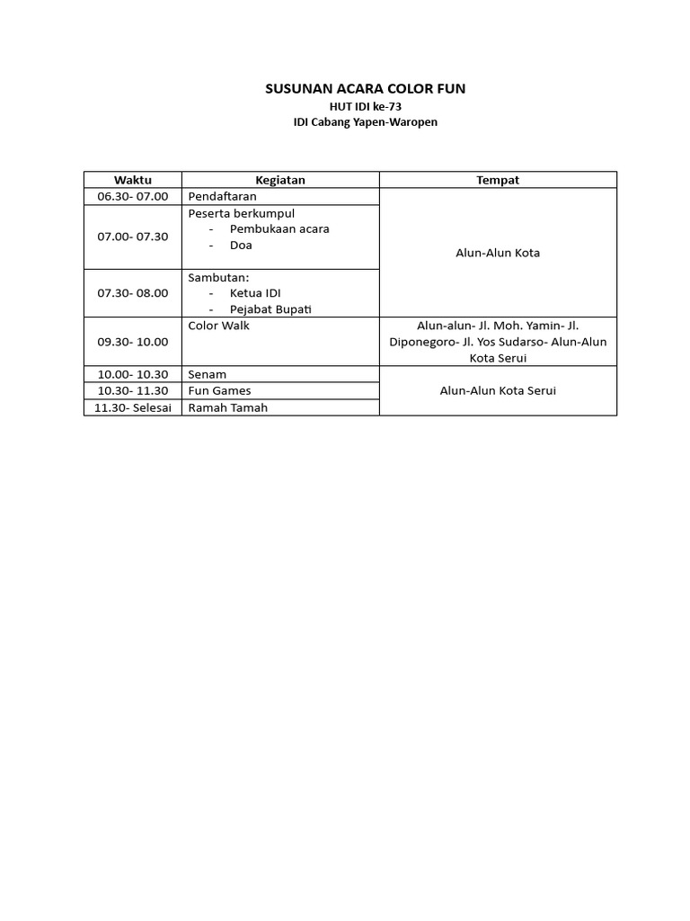 Susunan Acara Color Fun (Hut Idi) - 3 | PDF
