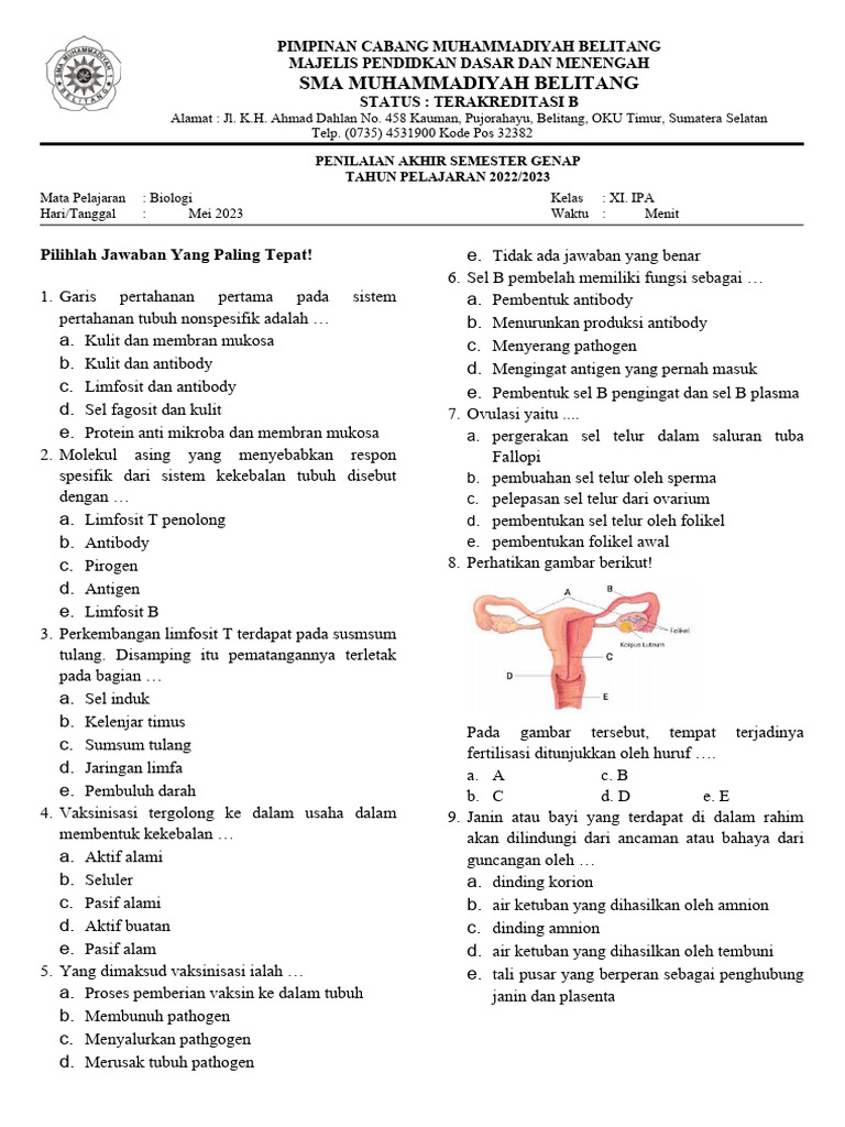 Soal Biologi Kelas Xi | PDF | Sains & Matematika