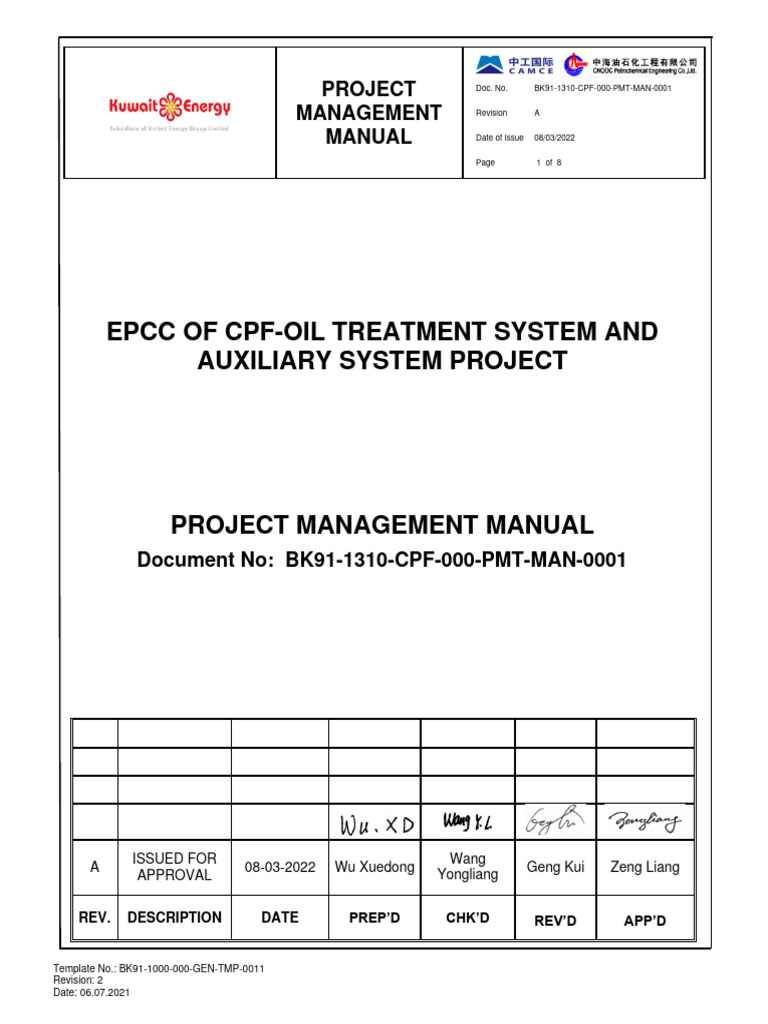 BK91-1310-CPF-000-PMT-MAN-0001 - A - Project Management Manual | PDF ...
