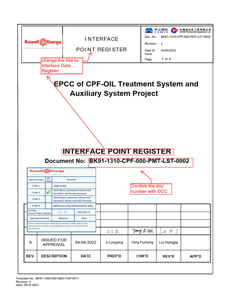 BK91-1310-CPF-000-PMT-LST-0002 - A - Interface Point Register - C2 ...