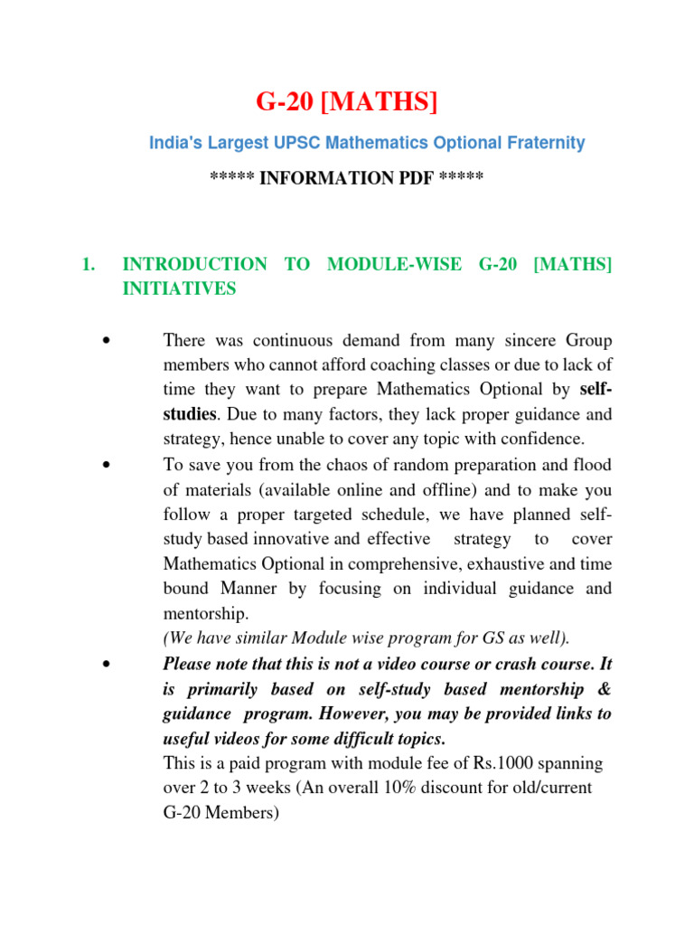 01 G-20 (MATHS) Modules Information PDF | Download Free PDF | Mathematics