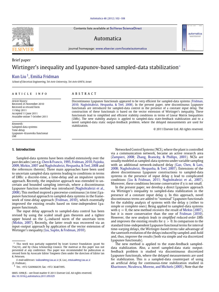 Sampled-Data Control Insights | PDF | Norm (Mathematics) | Mathematical ...