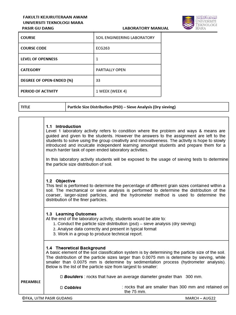 LAB 3 - PSD - DRY SIEVING (Level 1) | PDF | Particle Size Distribution ...