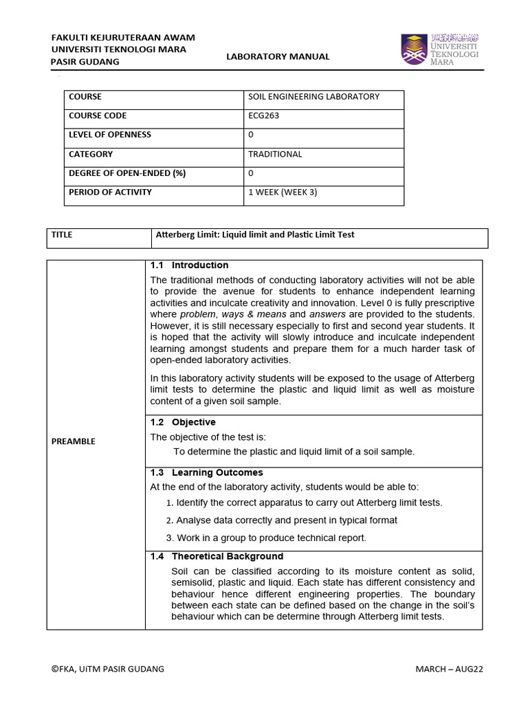 Lab 2 Atterberg Limit Test Level 0 Pdf Applied And