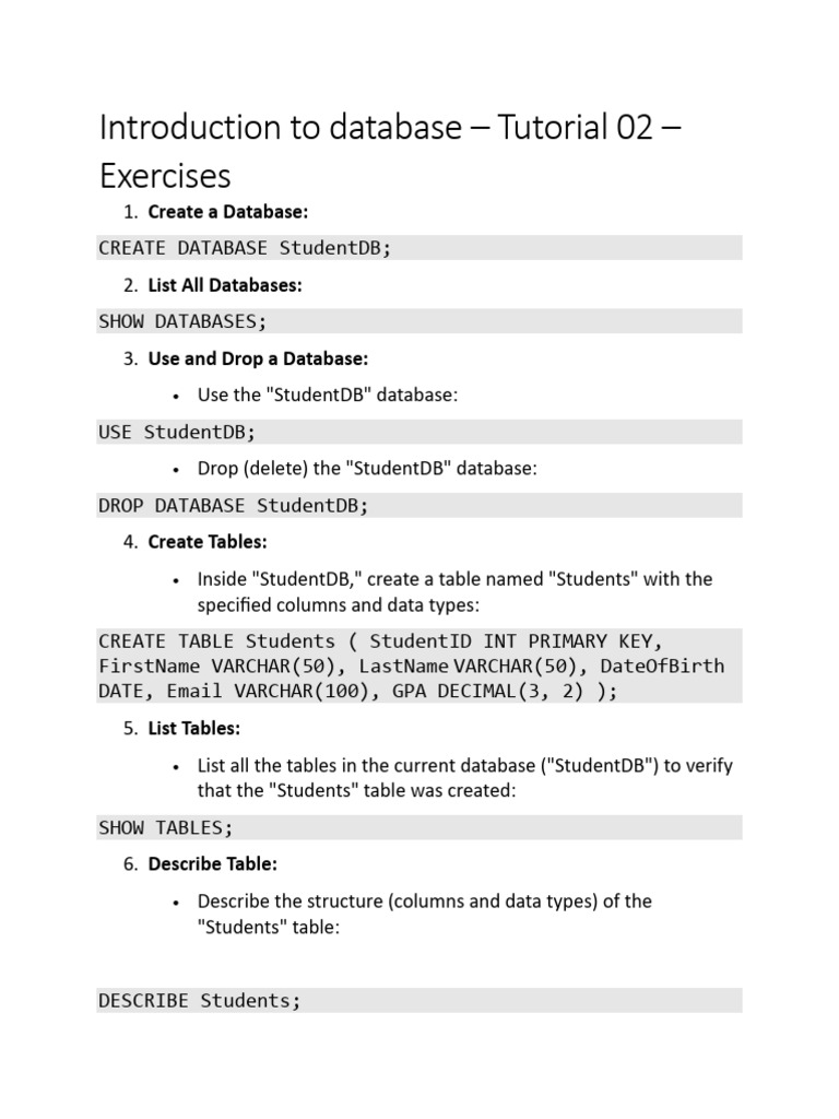 Introductiontodatabase Tutorial Lab Activity | PDF | Table (Database) | Databases
