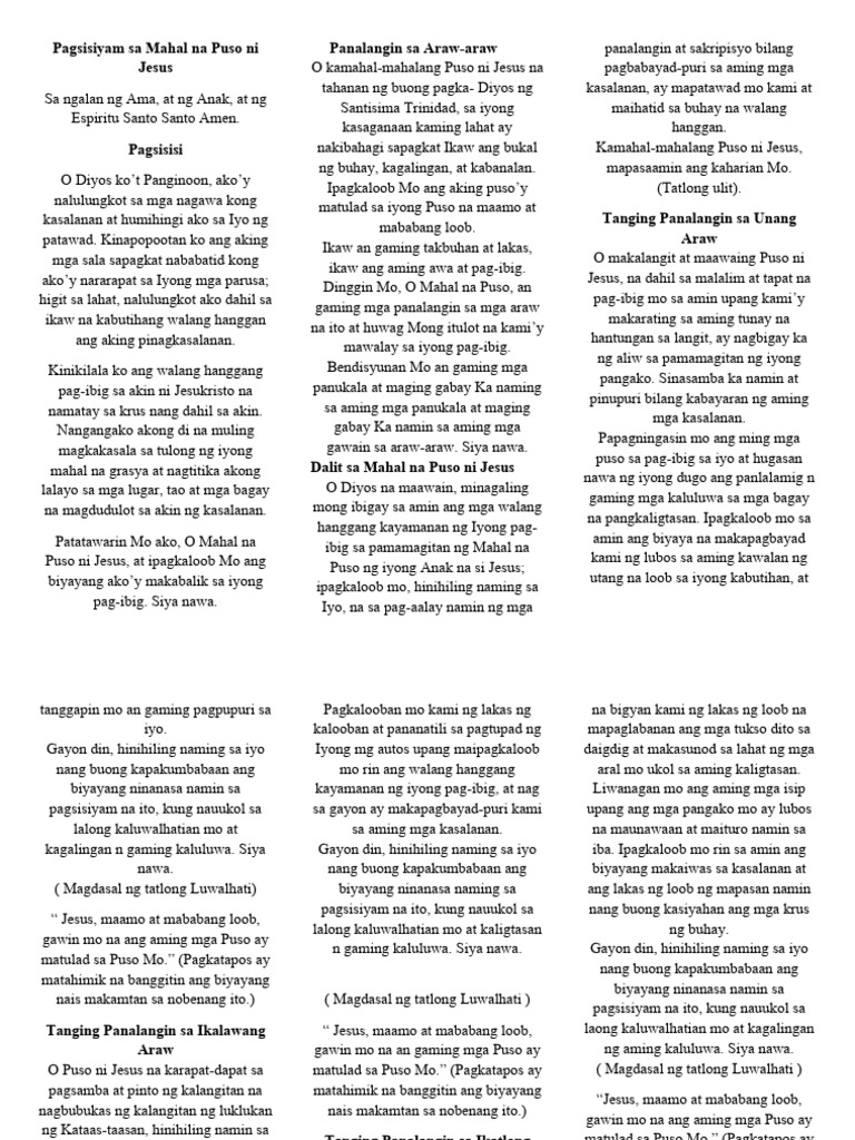 Pagsisiyam Sa Mahal Na Puso Ni Jesus | PDF