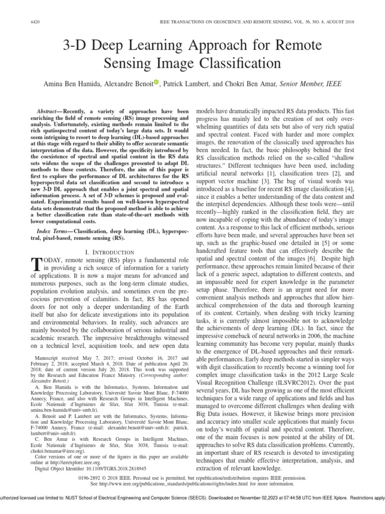 3-D Deep Learning Approach For Remote Sensing Image Classification ...