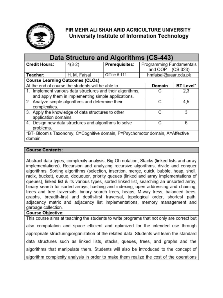 DSA - Course Outline | PDF | Queue (Abstract Data Type) | Theoretical Computer Science